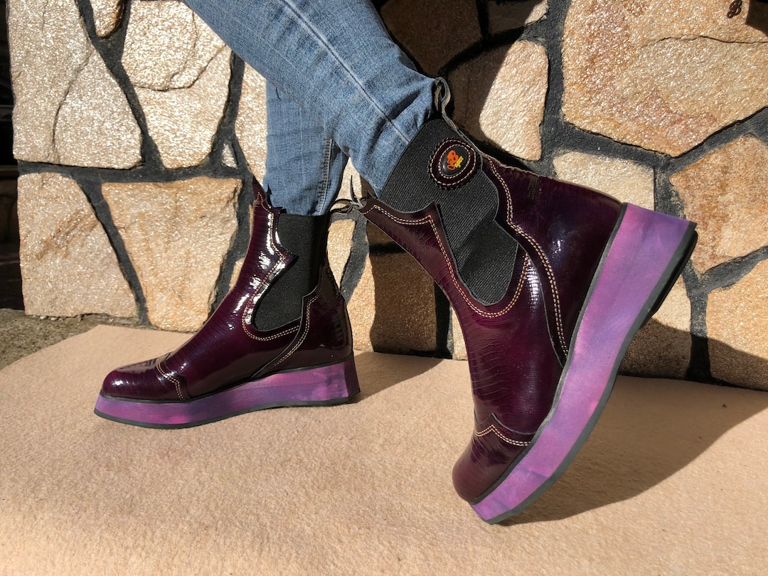 Eject 39 Boots Chunky Sole Patent Leather Boots Platform Boots Cut Out ...