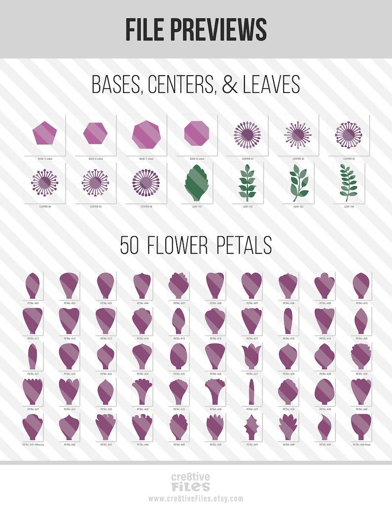 SVG Paper Flower TEMPLATES SET of 50 Petals 4 Bases 6 - Etsy