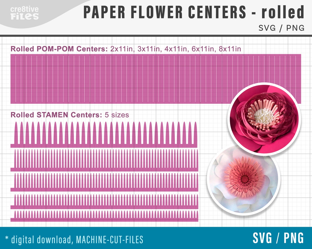 SVG Pompom Paper Flower Centers - Rolled Fringe Stamen Paper Flower ...