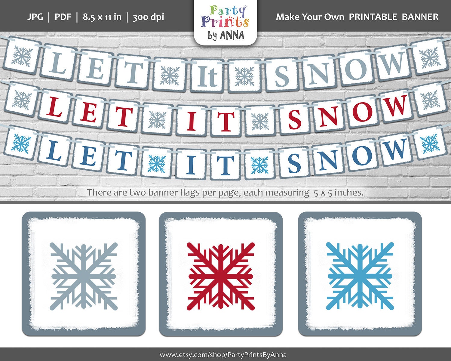 Printable Let It Snow Bunting Banner DIY Square Christmas | Etsy