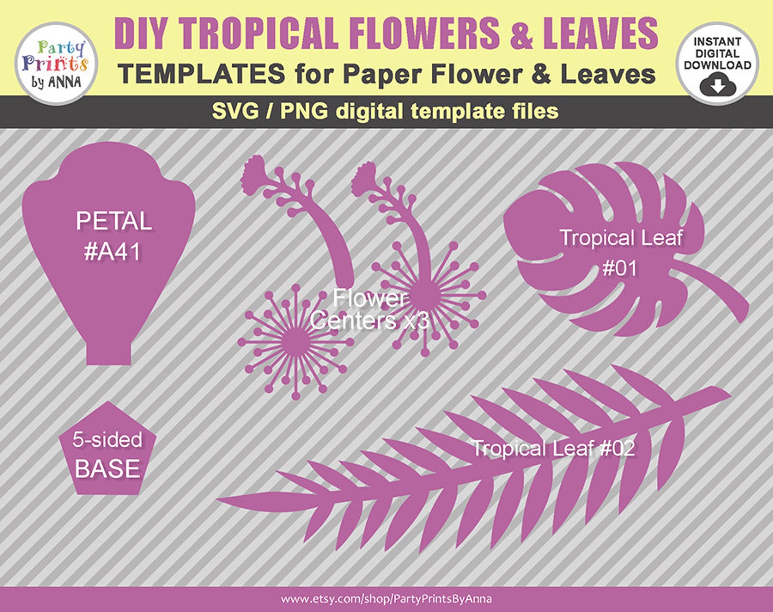 Svg Paper Flower Hibiscus Template, TROPICAL SET Hawaiian Flower,3 ...
