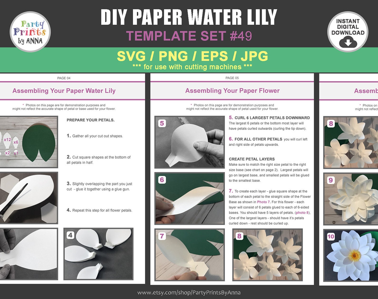 SVG/PNG Water Lily Template DIY Paper Water Lily Paper Water - Etsy