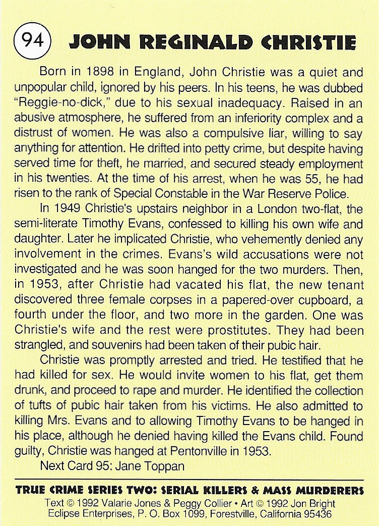 John Reginald Christie -- Serial Killer Trading Cards of My Favorite ...