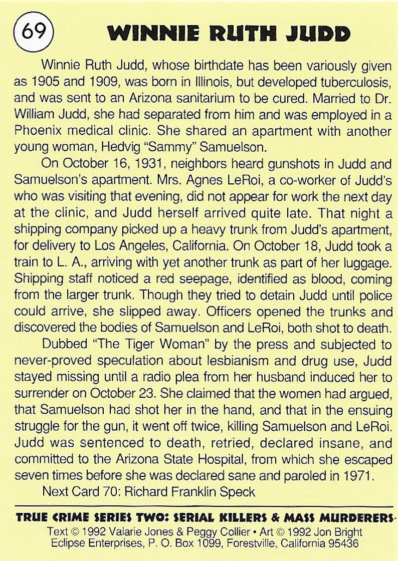 Winnie Ruth Judd Serial Killer Trading Cards of My Favorite Murder Fame ...