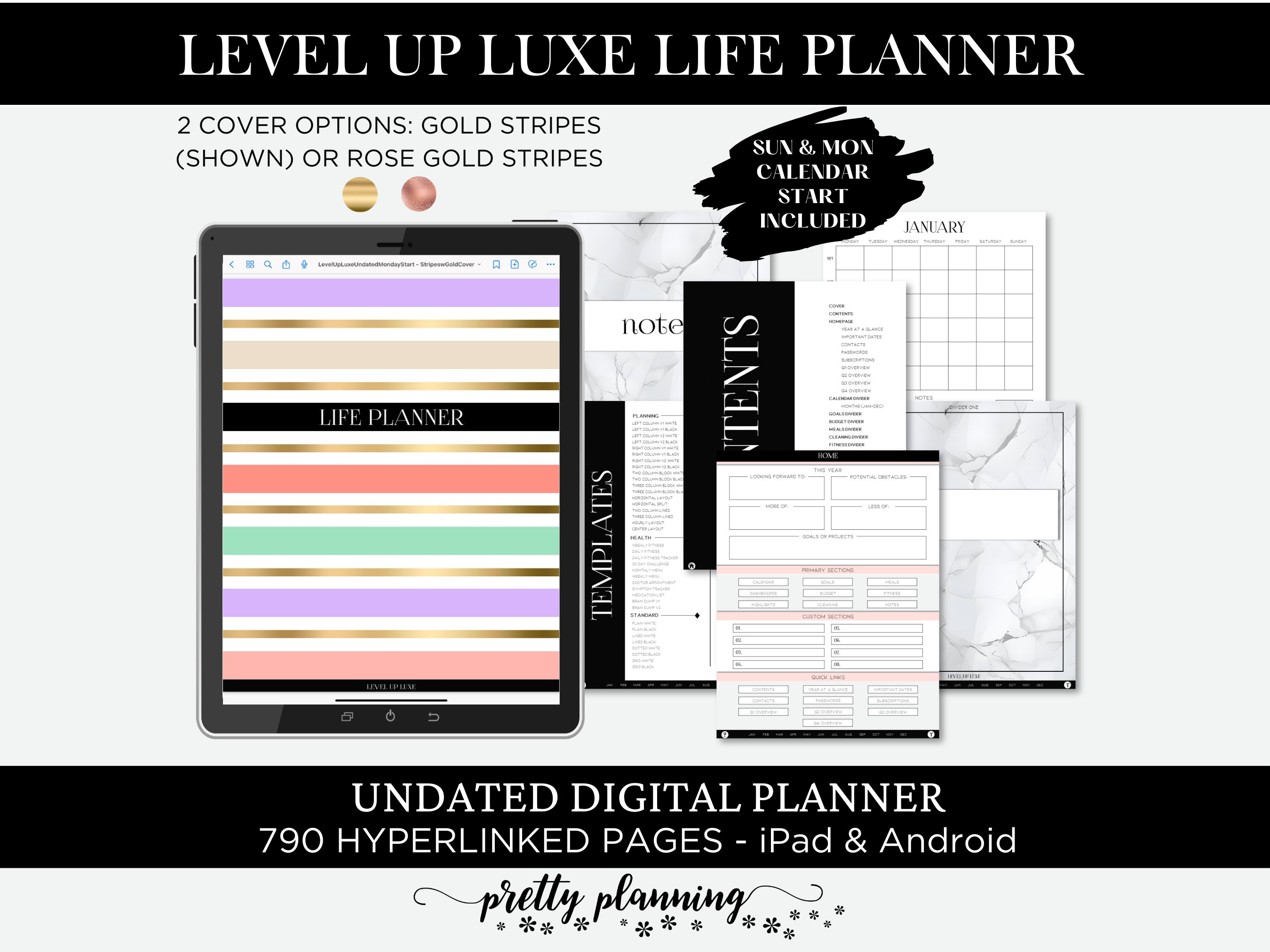 LEVEL UP LUXE Planner | Undated Digital Planner | Aesthetic Planner ...