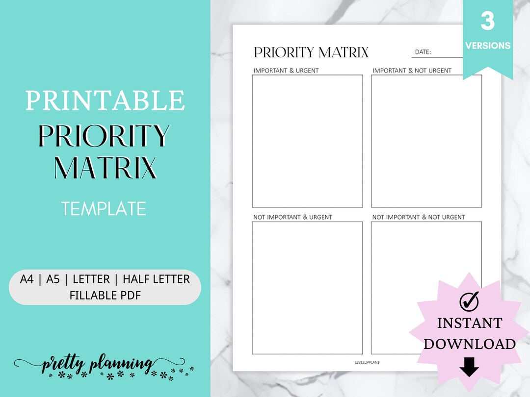 Priority Matrix Printable | Priorities Planner | Decision Matrix ...