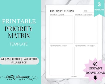 Prioritisation Matrix, Printable, Digital Download, Priority Matrix ...