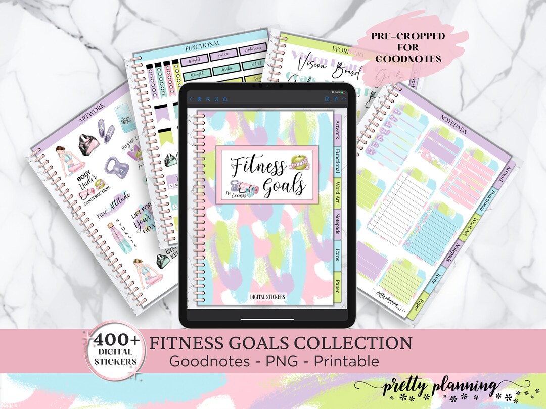 Fitness Digital Sticker Book, Fitness Digital Stickers, Pre-cropped PNG ...