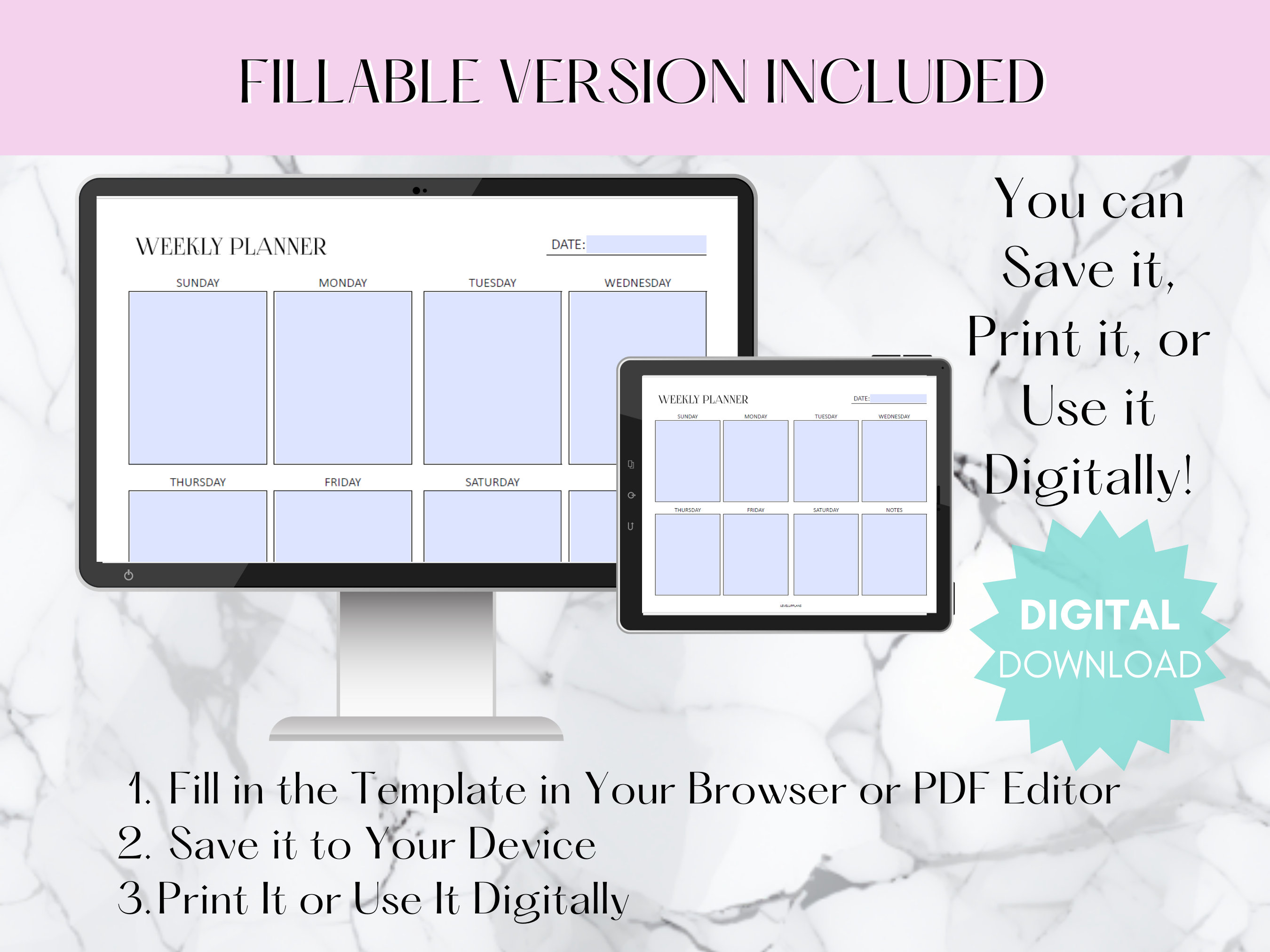 Weekly Planner Printable Landscape Minimalist Weekly - Etsy