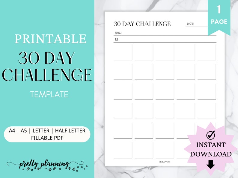 30 Day Challenge Printable Goal Setting Tracker Habit Tracker ...