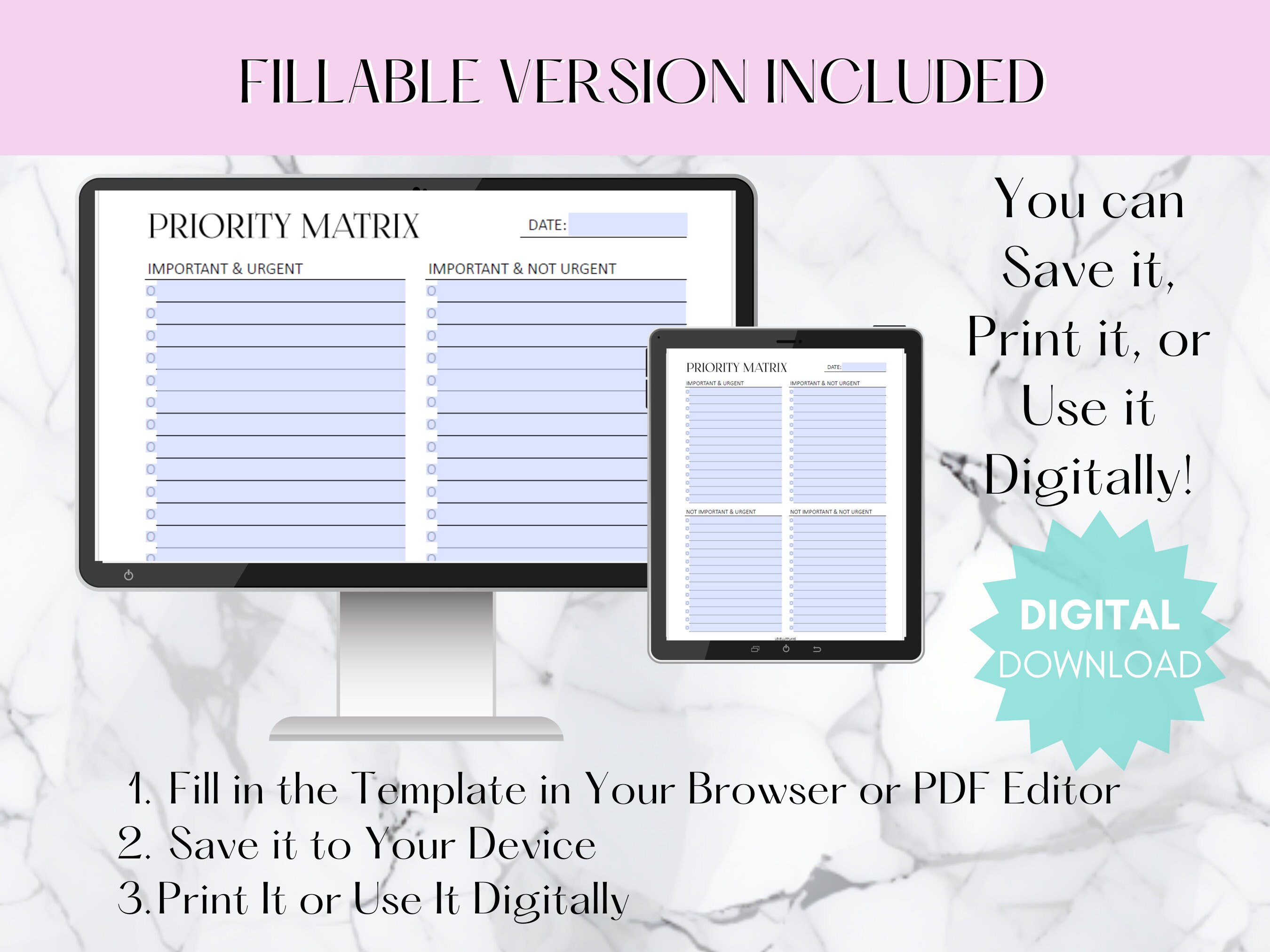 Priority Matrix Printable | Priorities Planner | Decision Matrix ...