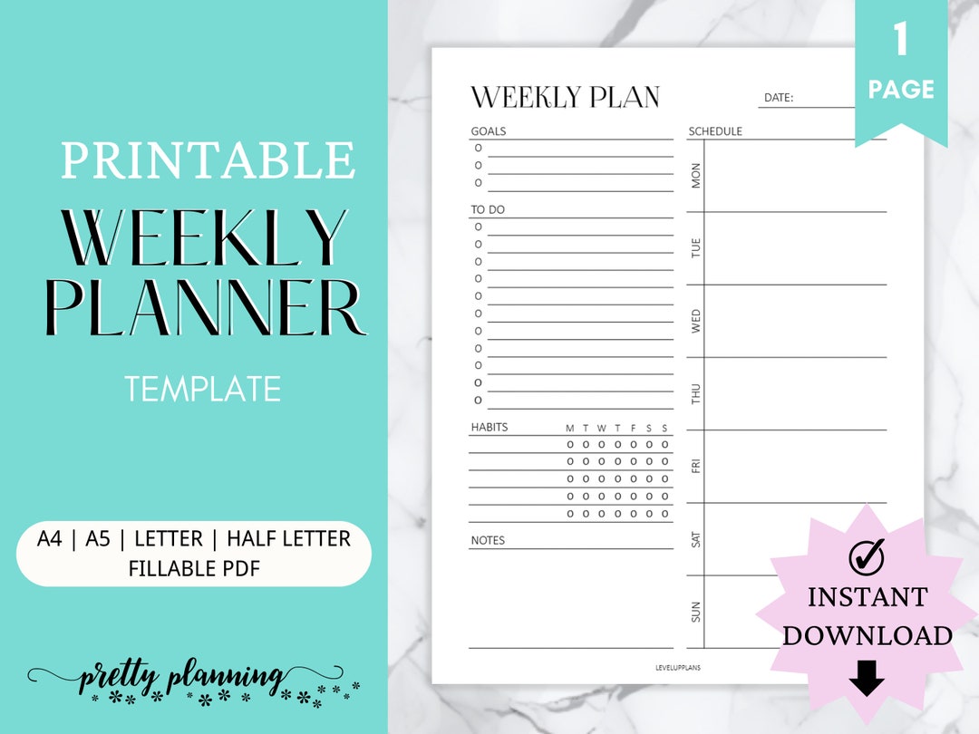 Weekly Planner Printable | Weekly Goal Planner | Weekly to Do List ...