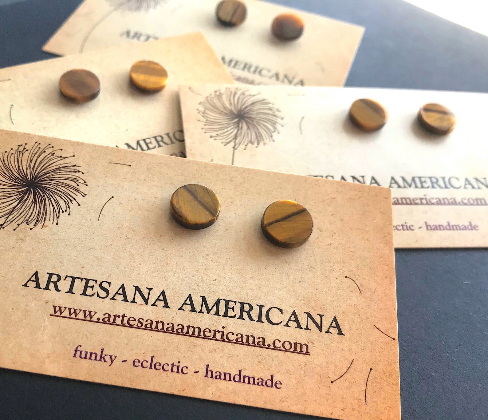 Tigers Eye Earrings in Flat Coin Shape Studs for Men or | Etsy