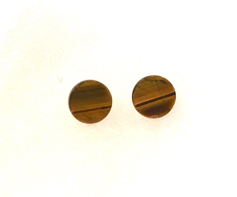 Tigers Eye Earrings in Flat Coin Shape Studs for Men or | Etsy