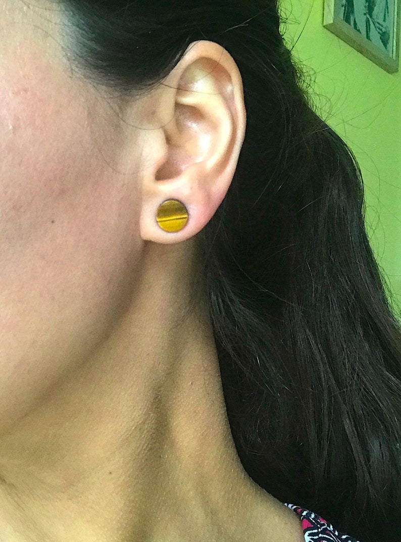 Tigers Eye Earrings in Flat Coin Shape Studs for Men or | Etsy