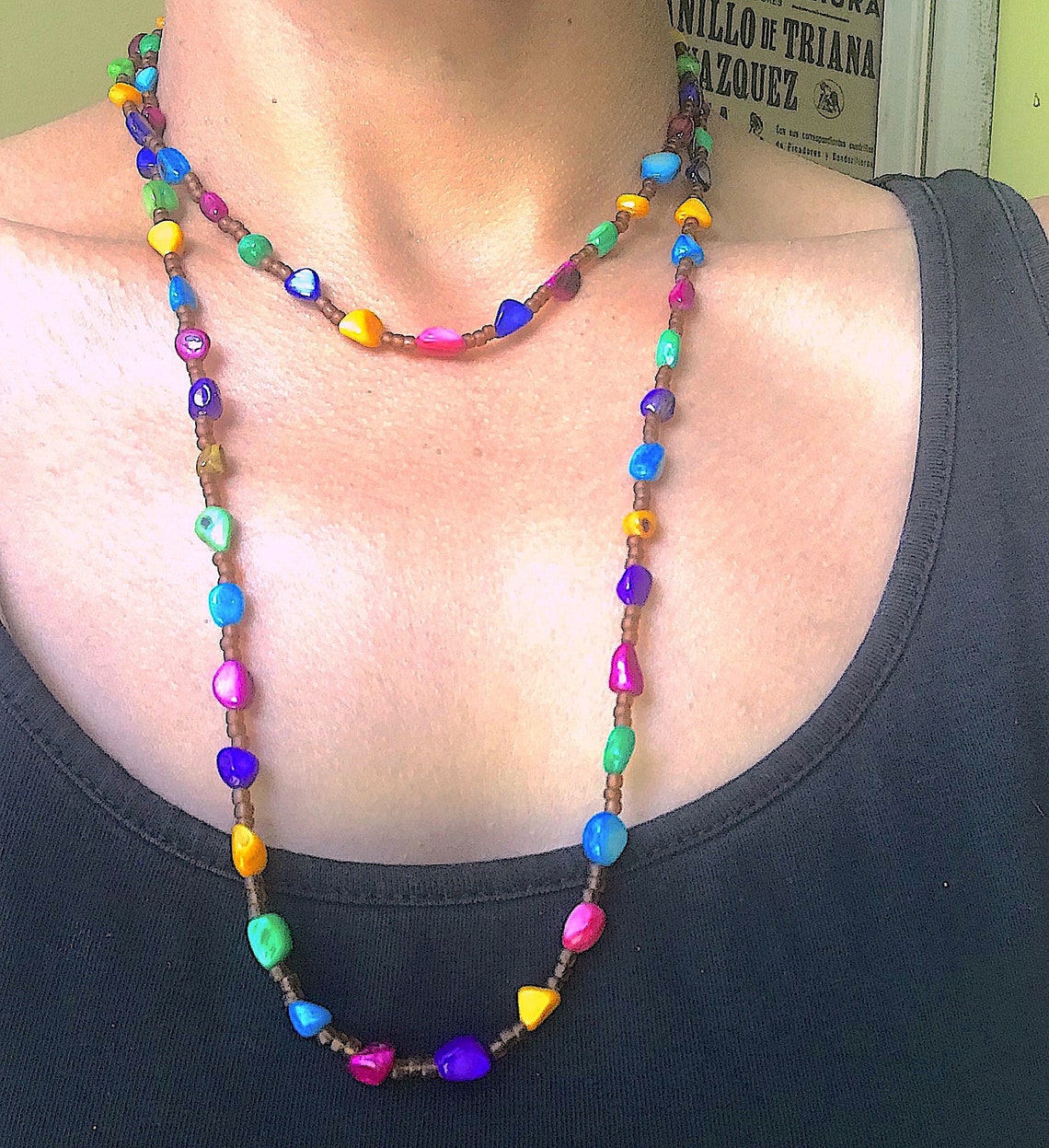 Extra Long Beaded Necklace for Women With Bright Multicolor | Etsy