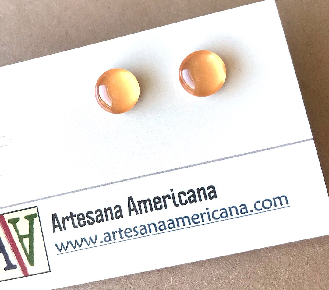 Peach Color Stud Earrings, Glass and Stainless Steel, Simple 10mm Round ...