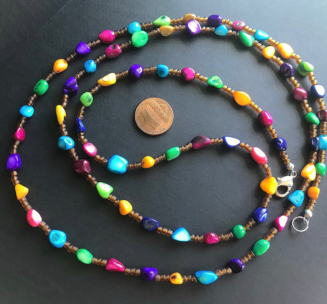 Extra Long Beaded Necklace for Women With Bright Multicolor | Etsy