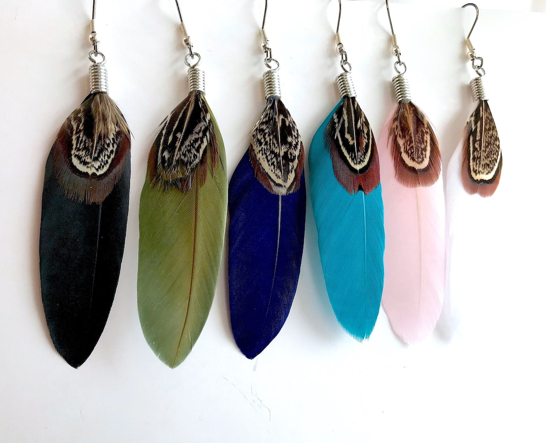 Real Feather Dangle Earrings, Boho Festival Jewelry - Etsy
