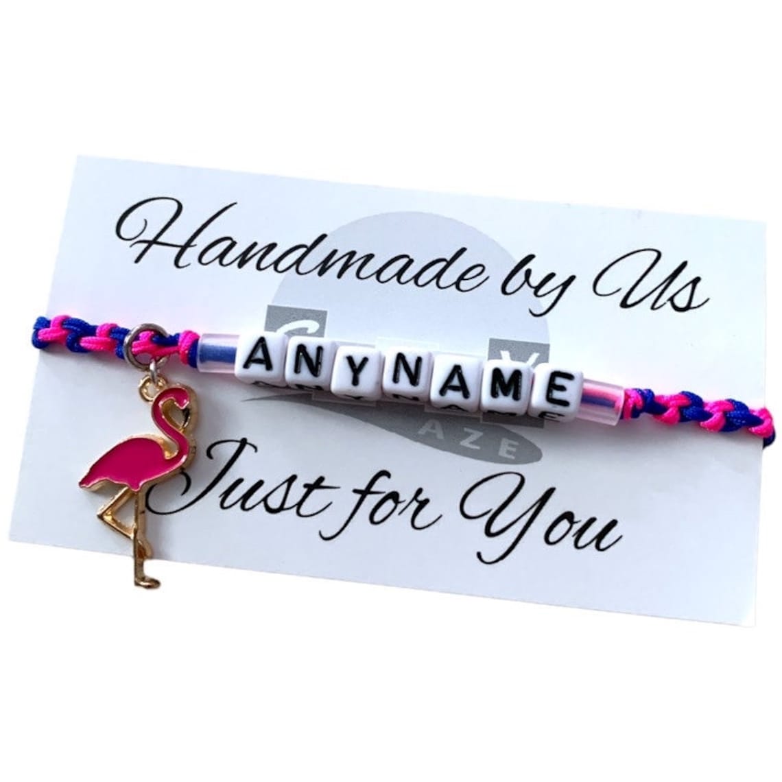 Personalised Friendship Bracelet With Pink Flamingo Charm - Etsy UK
