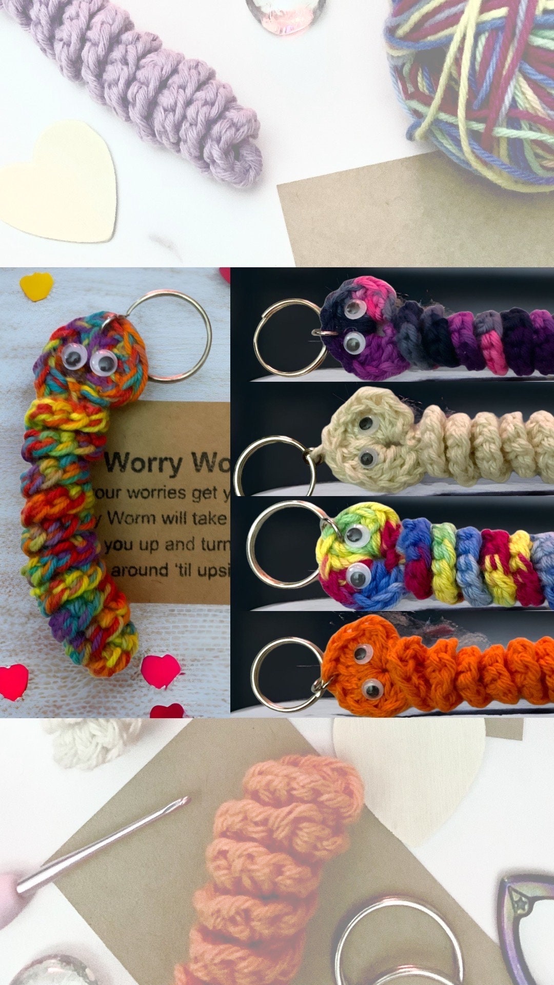 Worry Worm Keyring, Crocheted Cotton Worry Worm Tag, ADHD and Autism ...