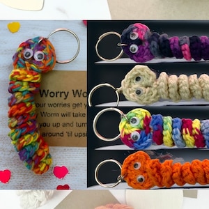 Worry Worm Keyring, Crocheted Cotton Worry Worm Tag, ADHD and Autism ...