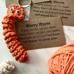Worry Worm Keyring, Crocheted Cotton Worry Worm Tag, ADHD and Autism ...