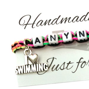 Macrame Name Bracelet With Swimming Charm, Personalised Swimmer Gifts ...