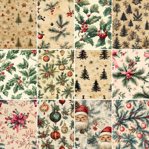 Vintage Christmas Patterns Digital Scrapbook Paper Backgrounds for ...