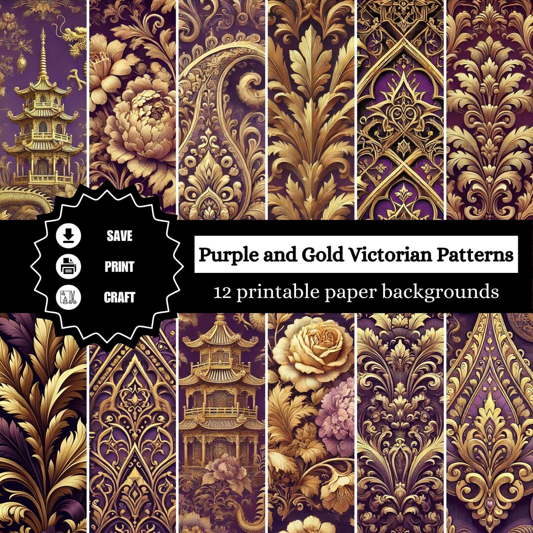 Purple and Gold Victorian Patterns Digital Paper Pack Printable Craft ...