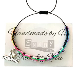 Macrame Name Bracelet With Swimming Charm, Personalised Swimmer Gifts ...