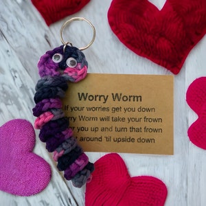 Worry Worm Keyring, Crocheted Cotton Worry Worm Tag, ADHD and Autism ...