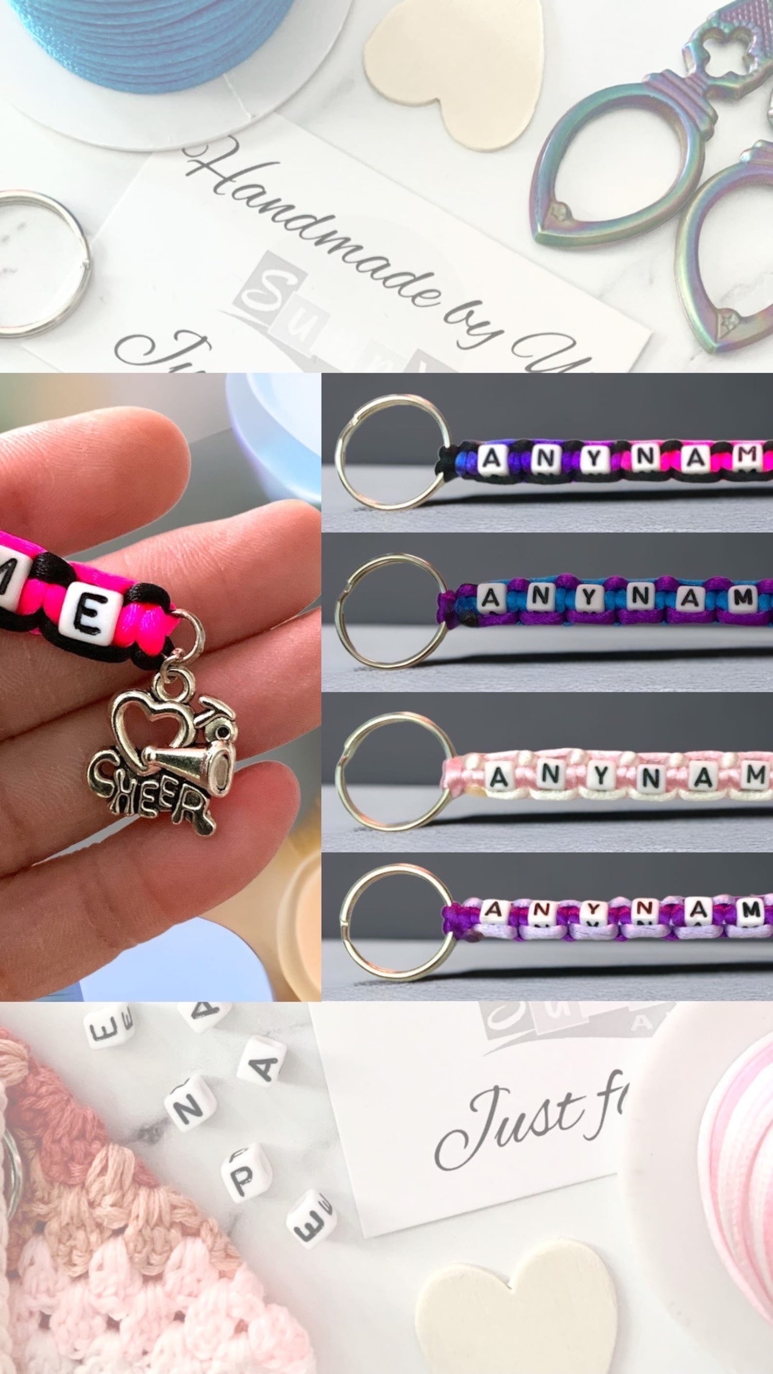 Personalised Key Ring With Cheer Charm Custom Name Bag Tag - Etsy UK