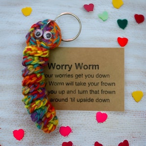 Worry Worm Keyring, Crocheted Cotton Worry Worm Tag, ADHD and Autism ...
