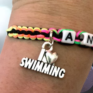 Macrame Name Bracelet With Swimming Charm, Personalised Swimmer Gifts ...