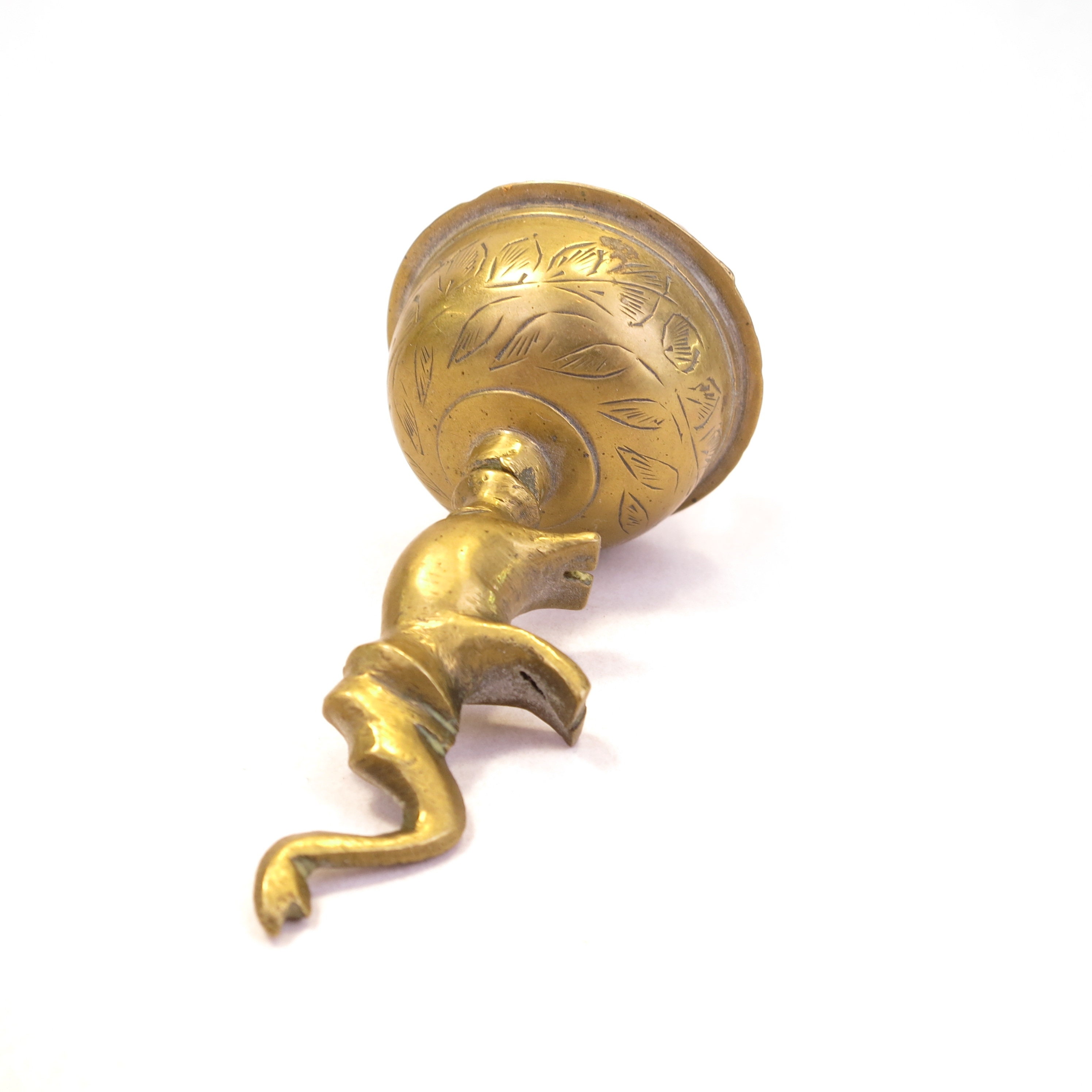 Vintage Brass Engraved Elephant Claw Bell 3.75 Tall
