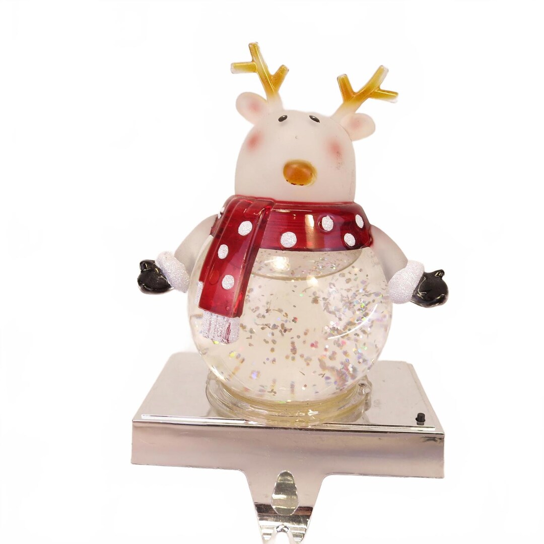 Vintage Reindeer Light up Snow Globe Stocking Holder Resin With Metal ...