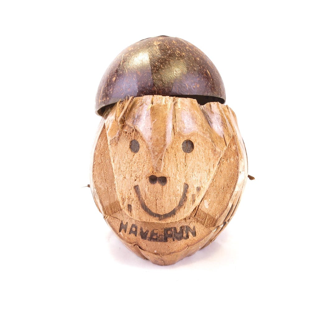 Awesome Vintage Carved Coconut Monkey Head Bank - Tiki Bar - Etsy