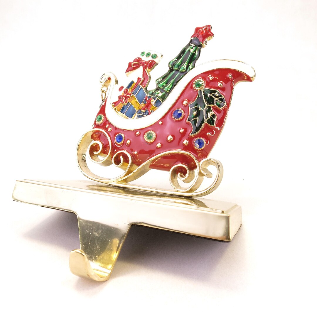 Vintage Gold Color Sleigh With Enamel Coloring Christmas Stocking ...