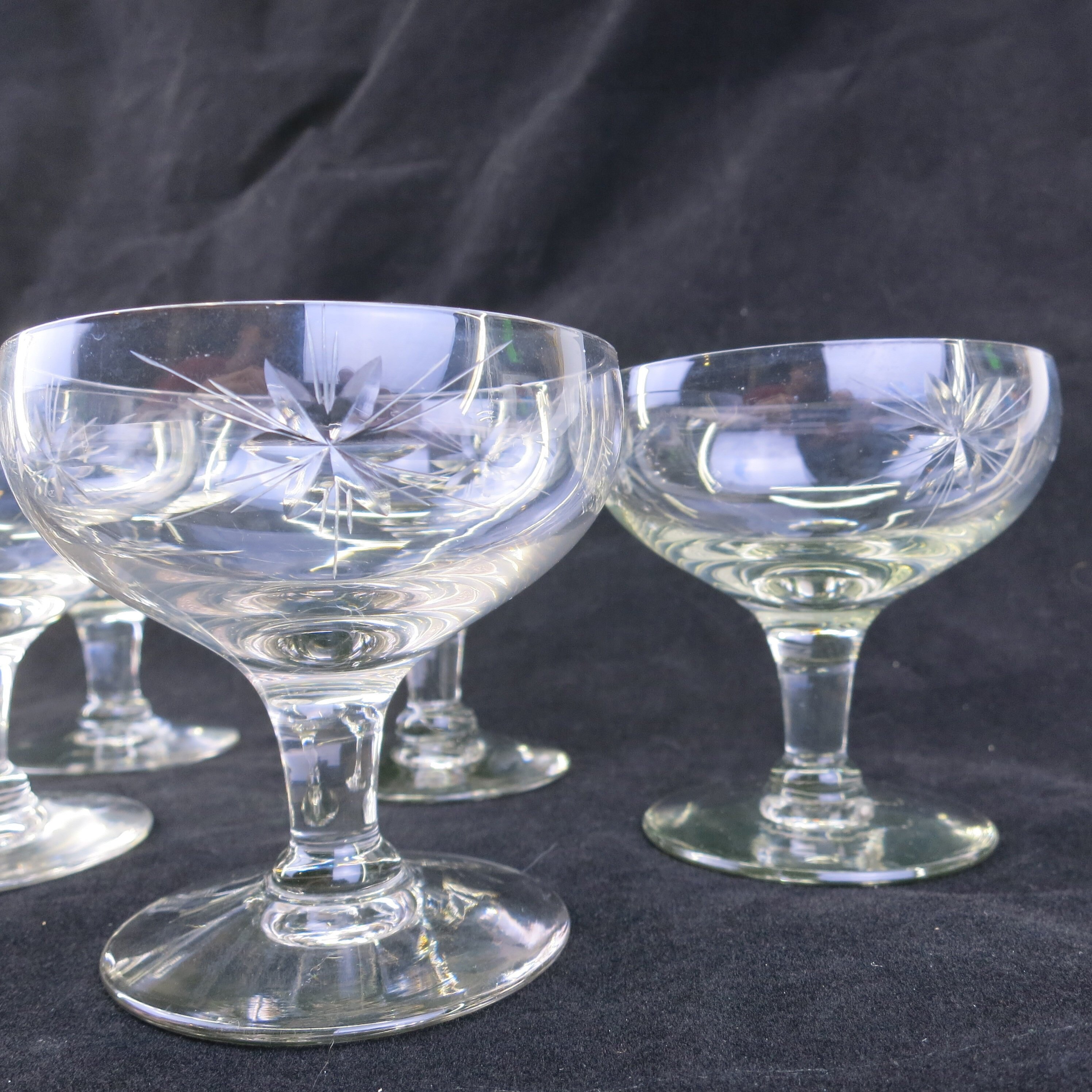Set of 5 Handblown Etched Starburst Star Liquor Cocktail Vintage ...