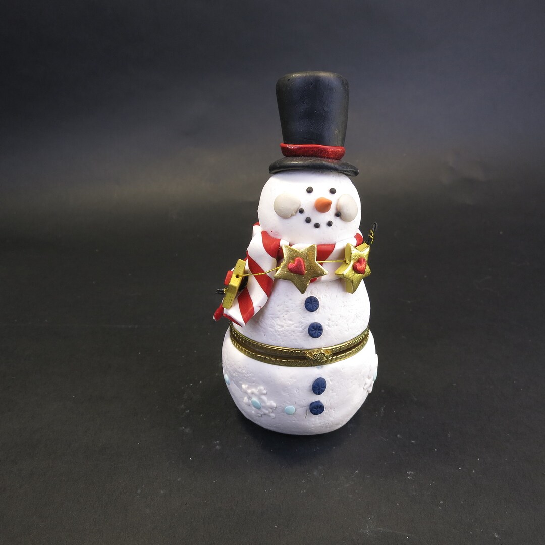 Cheerful Snowman Clay Hinged Trinket Box 5.75 Tall Enesco 1998 - Etsy
