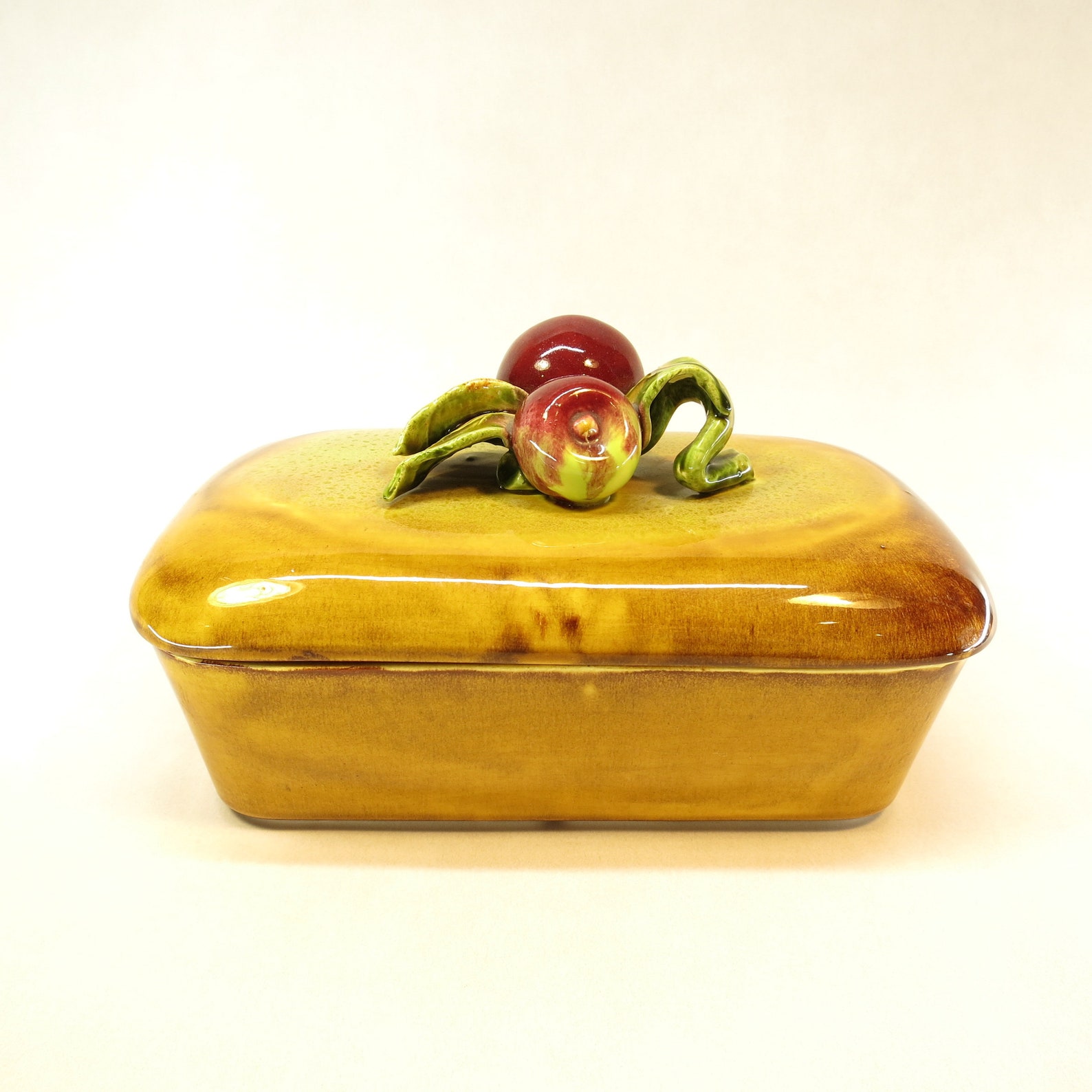 Ceramic Rectangle Lidded Box With Applied Apples Vintage | Etsy