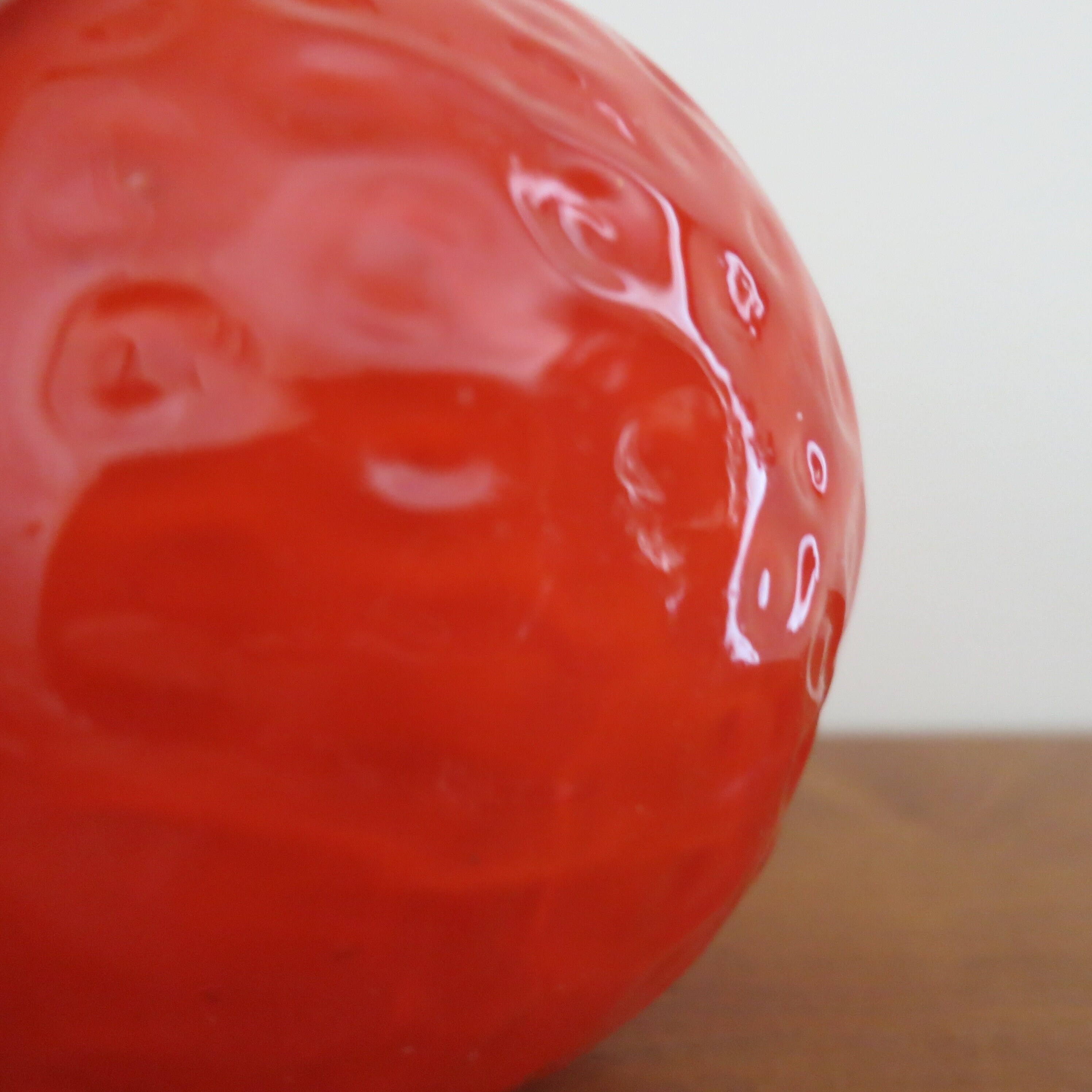Vintage Murano Blown Glass Dimpled Red Tomato Green Stem - Glass Fruit
