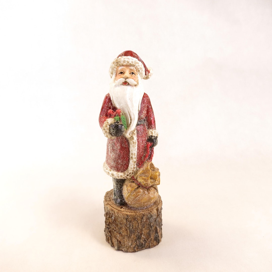 Tall Skinny Vintage Santa Claus With Bag on Stump Hand Painted 8 Retro ...