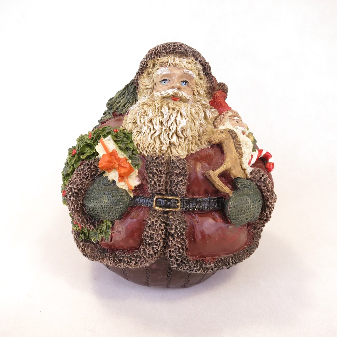 Vintage Roly Poly Santa With Wreath and Rocking Horse Christmas Decor 5 ...