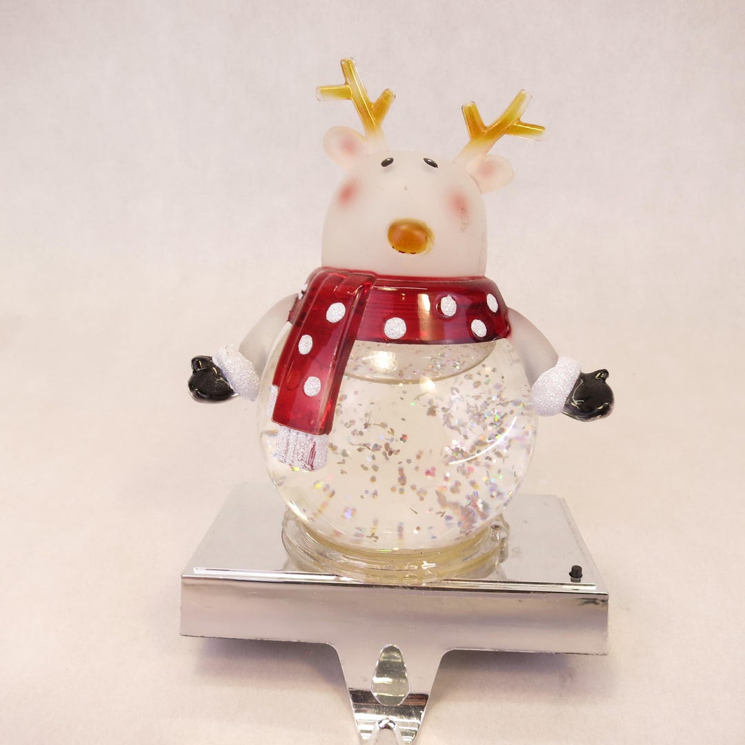 Vintage Reindeer Light up Snow Globe Stocking Holder Resin With Metal ...
