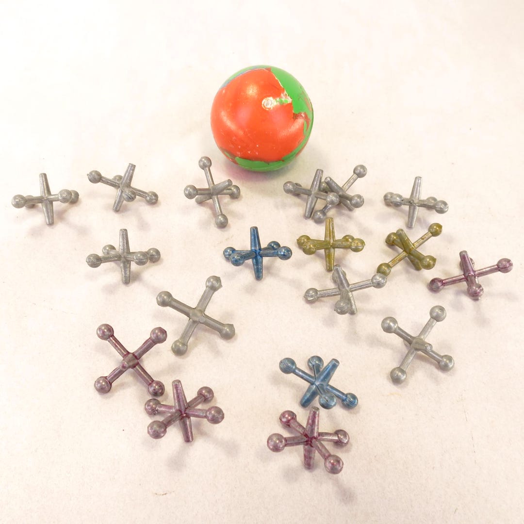 Vintage Jacks, Set of 18 Jacks, Jack Set With Ball, Blue, Purple ...