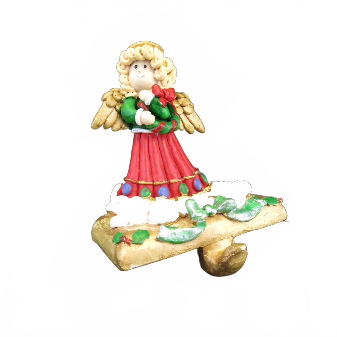 Vintage Faux Clay Angel Christmas Stocking Holder, Resin With Iron Base ...