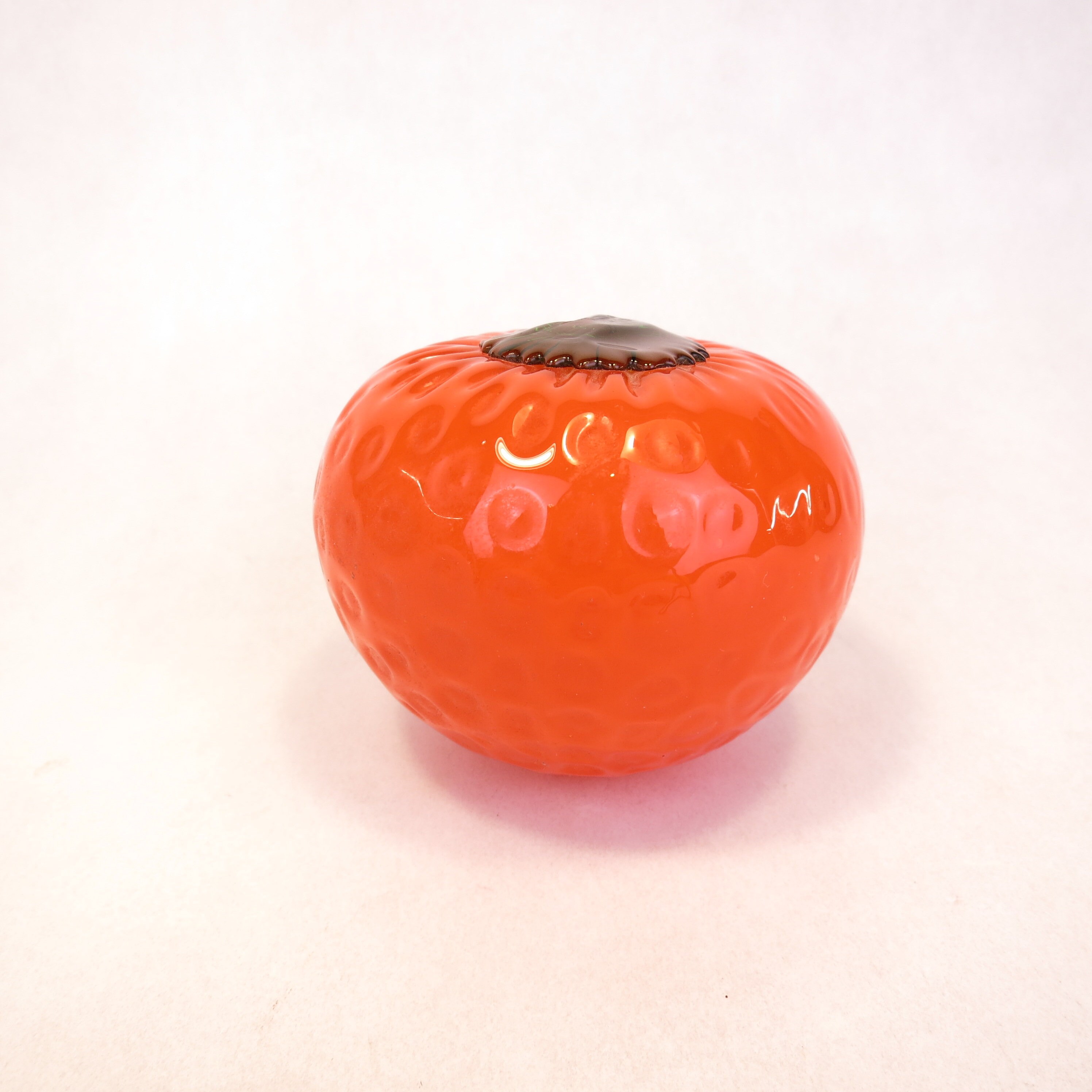 Vintage Murano Blown Glass Dimpled Red Tomato Green Stem - Glass Fruit