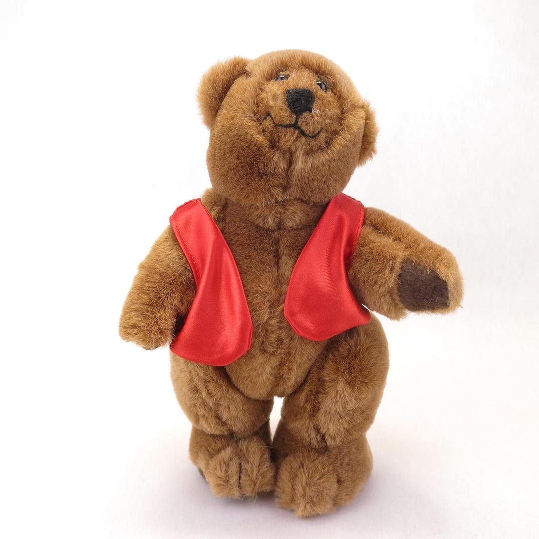 Vintage Ashton Drake Teddy Bear Plush Jointed Red Vest Felt Feet Brown ...